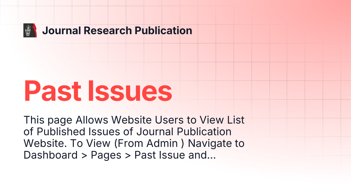 Past Issues | Journal Research Publication